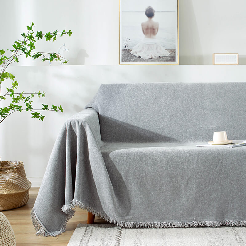 Dustproof Sofa Throw Cover with Tassel, Large Chenille Sofa Covers ...