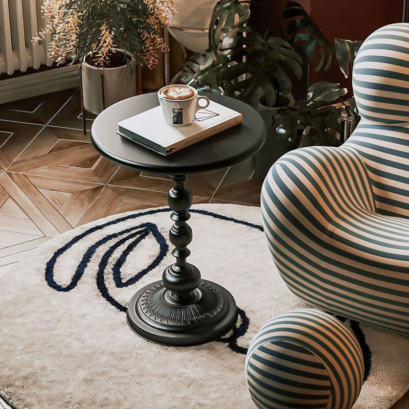 Black Round Metal Side Table, Classic Metal Small Side Table, Removable ...