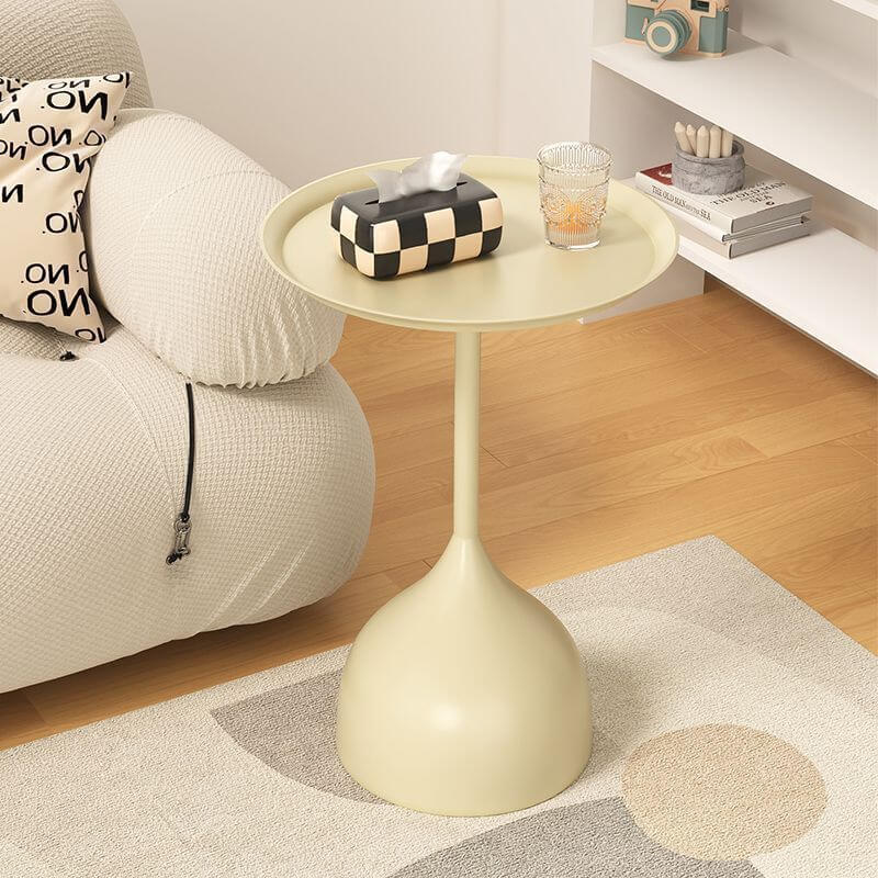 Cream Round Metal Tray Table, Removable Table with Tray, Tray Top Side ...