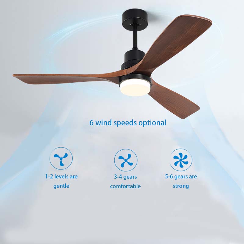 52 Inch Solid Wood Ceiling Fan Light with Remote Control, 6-speed LED ...