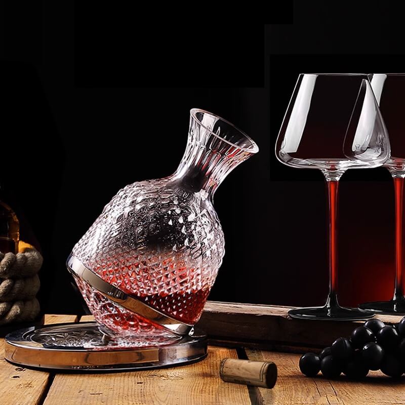 360°Rotating Crystal Wine Decanter, Spinning Wine Carafe, Glass Wine ...