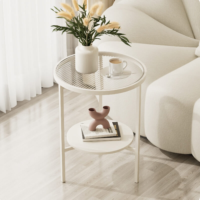 Round Glass Side Table with Shelf, 2-Tier Round Glass End Table, Small ...