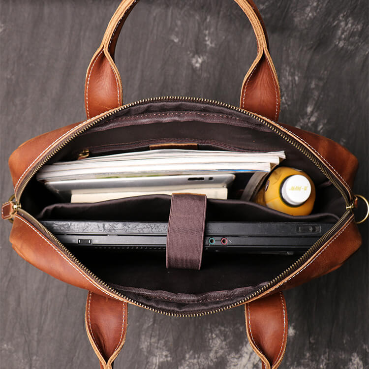 Leather Briefcases for Men, 14 Inch Leather Briefcase Laptop Messenger ...
