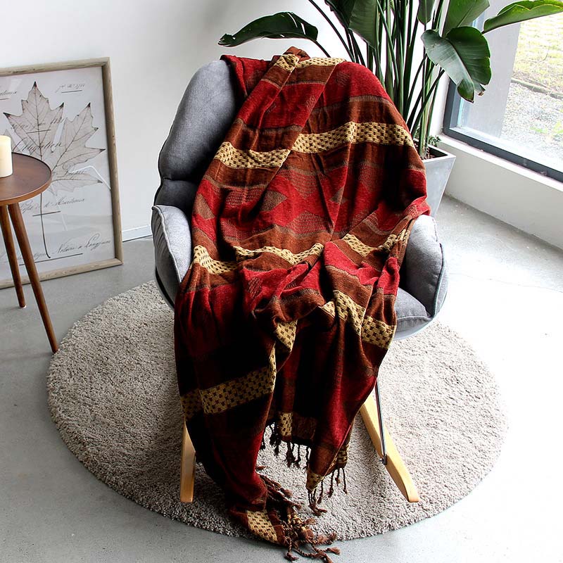 Boho Style Blanket, Colorful Jacquard Fringed Sofa Cover, Bohemian ...
