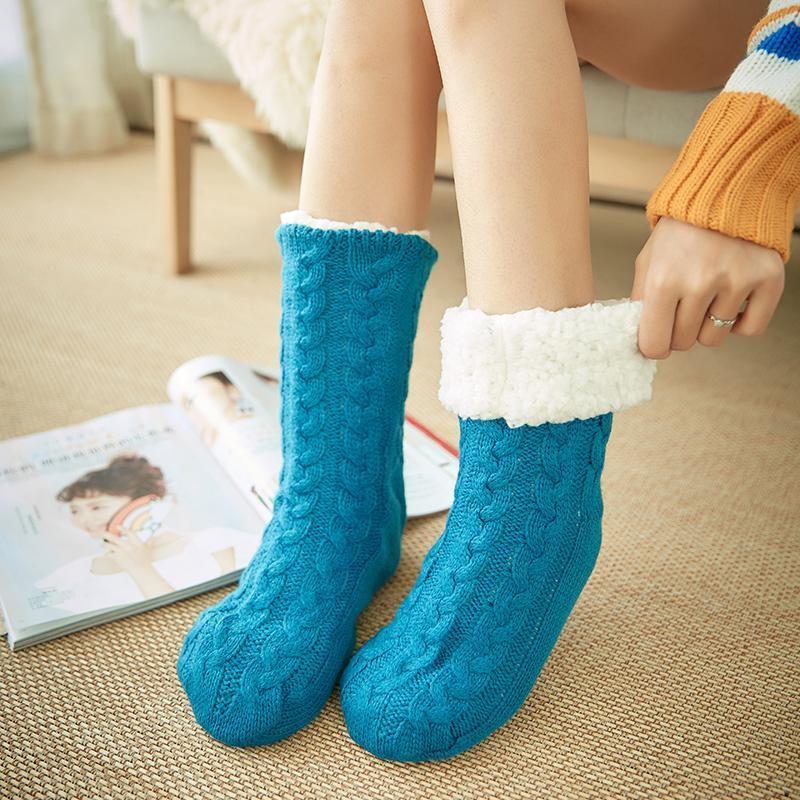 Women's Extra-warm Fleece Lined Non-slip Slipper Socks,Cozy Warm Winter ...