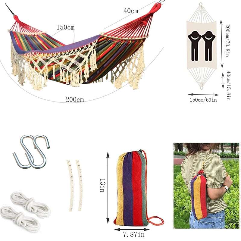 Boho Hammock with Tassels, Indoor and Outdoor Fringe Hammock, Garden ...