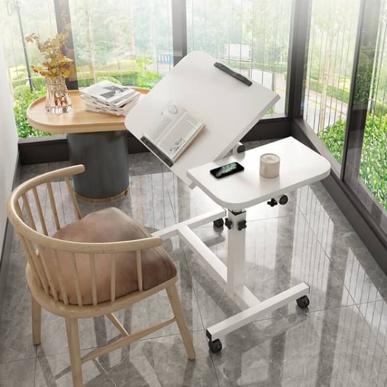 Adjustable Overbed Table with Wheels, Liftable Over Chair Table ...