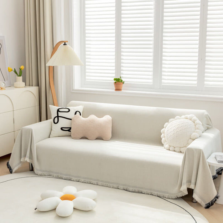 Dustproof Sofa Throw Cover with Tassel, Large Chenille Sofa Covers ...